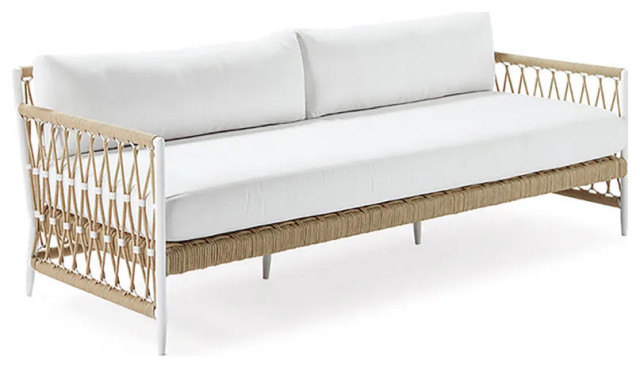 Ropipe Woven Rope Outdoor Sofa 3-Seater Sofa With White Polyester ...
