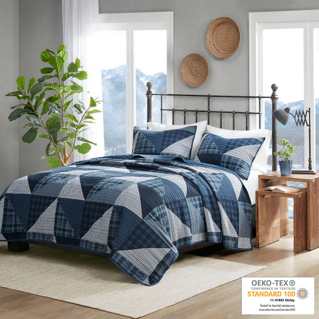 Woolrich Olsen Olsen 3 Piece Oversized Cotton Quilt Set, Blue, Full ...