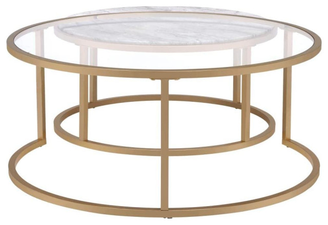 Set of 2 Coffee Table, Nesting Design With Golden Base and Faux Marble ...