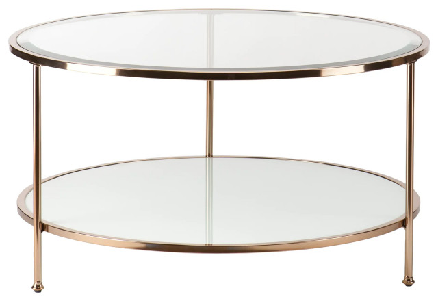 Glam Coffee Table, Gold Frame With Round Beveled Glass Top & Opaque ...