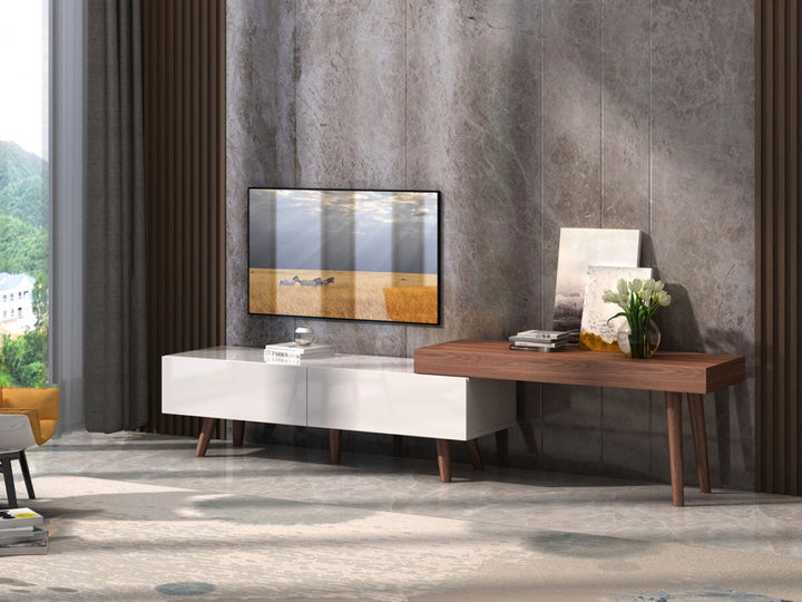 Mel Modern White and Walnut Tv Stand - Midcentury - Entertainment ...