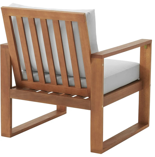 Modern Outdoor Lounge Chair, Eucalyptus Wood Frame With Cushioned Seat ...