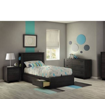 Contemporary Platform Bed, Wooden Frame With 3 Side Storage Drawers ...