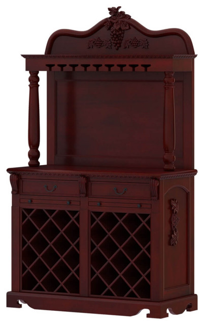 Aqelt Solid Mahogany Wood Antique Wine Bar Hutch - Rustic - Dining ...