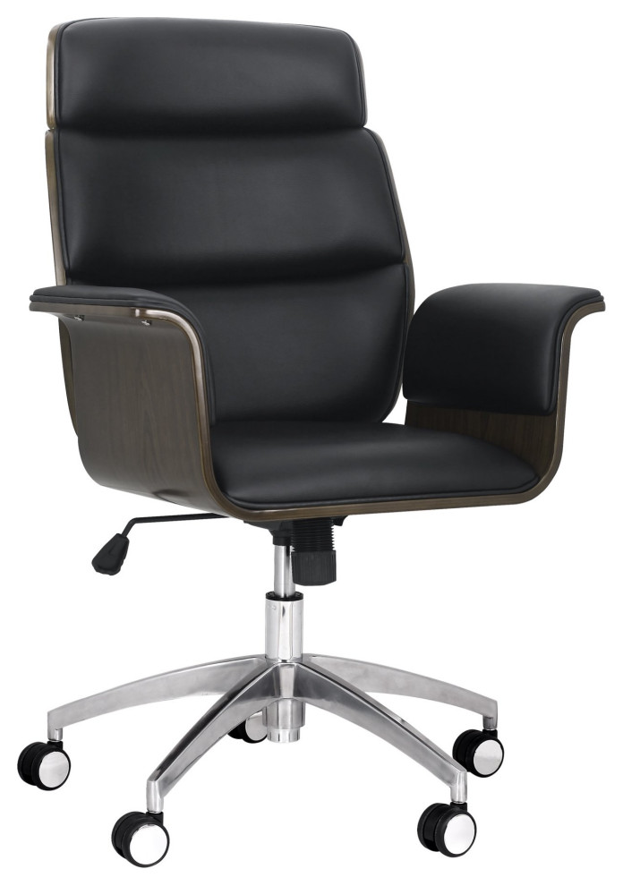 Retro Office Chair, Bentwood Frame With Elegant Black Faux Leather Seat ...