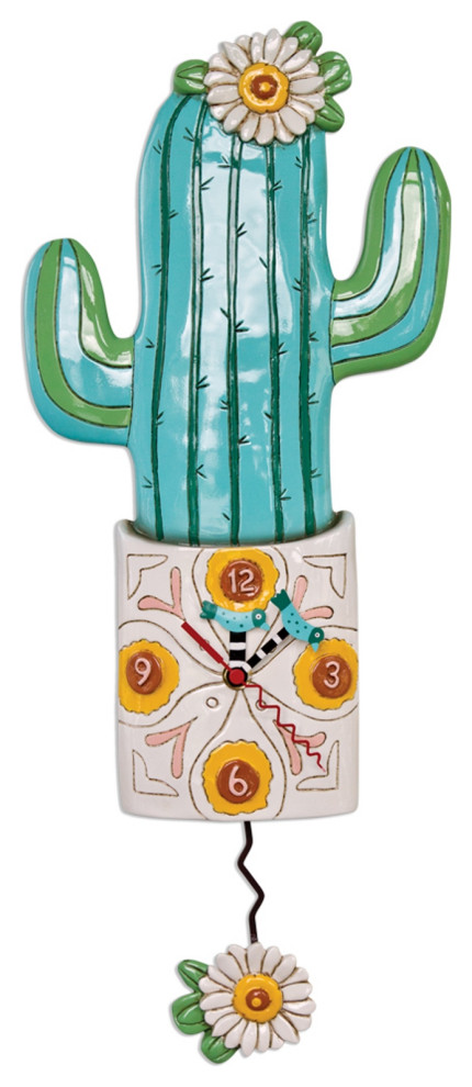 Allen Designs Desert Bloom Cactus Pendulum Wall Clock Battery Operated ...