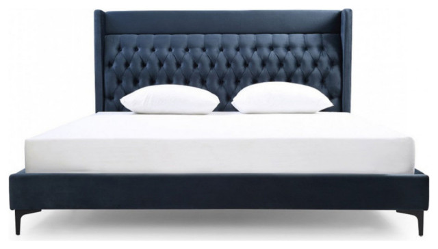 Morgan Blue Fabric Bed, Queen - Midcentury - Platform Beds - by Rustic ...