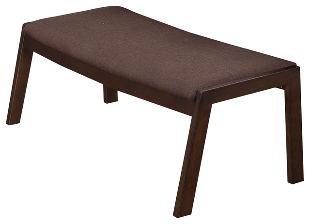 Wood and Fabric Side Bench With Splayed Back Legs, Walnut and Chocolate ...