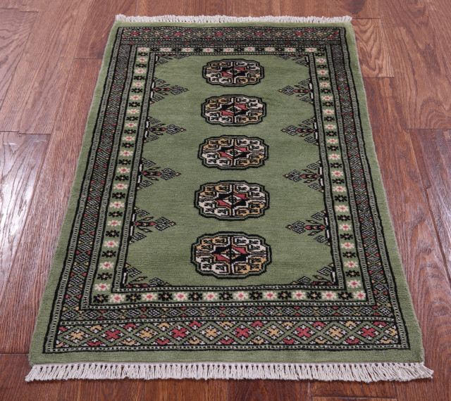 Green 2' 0" X 2' 11" Hand-Knotted Silky Bokhara Wool Rug - Q21735, 2' 0 ...
