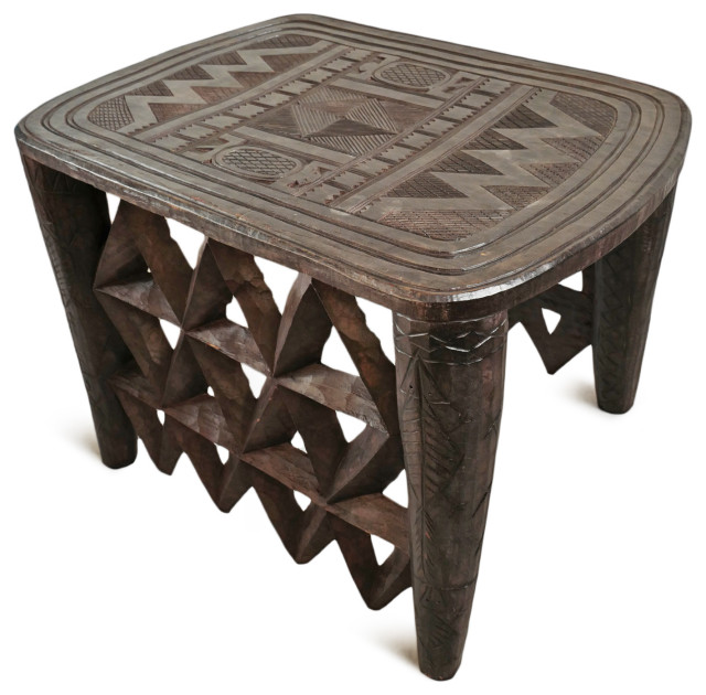 Consigned Vintage Large Nupe Table Stool - Rustic - Side Tables And End ...