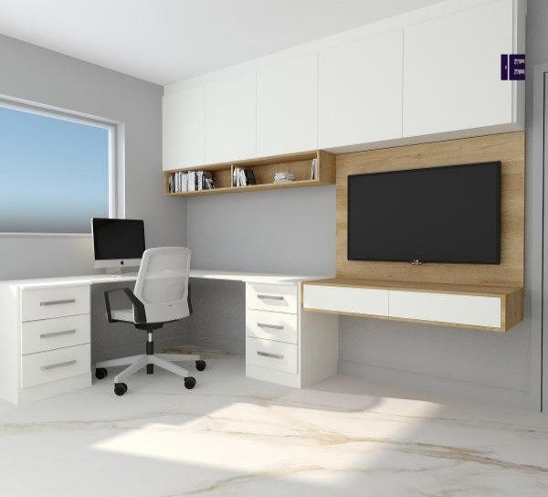 Home Office Design with Floating TV Set Supplied by Inspired Elements ...