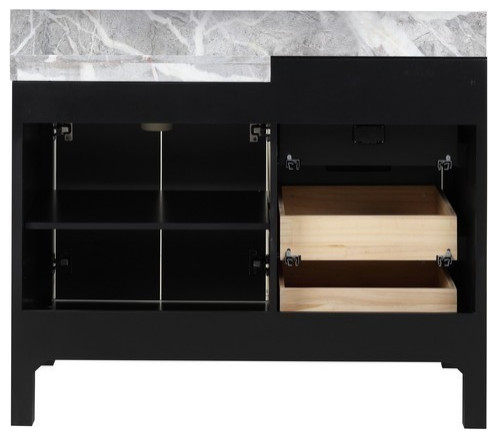 Zilara 42" Black and Grey Vanity, Castle Grey Marble Top, and White ...