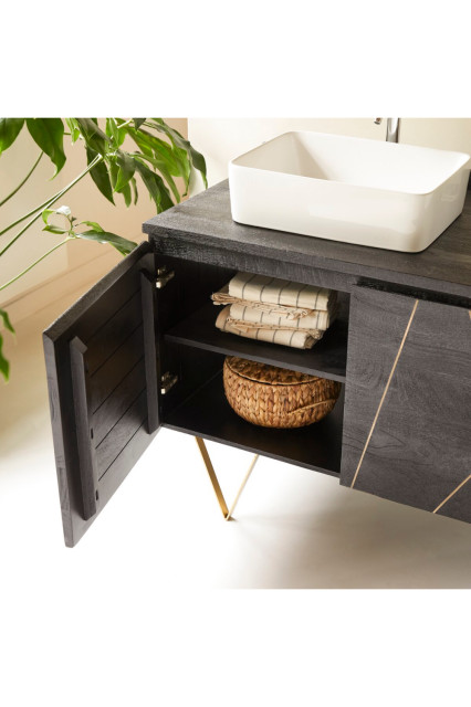 Solid Mango Vanity Cabinet, Tikamoon Liv 155 - Midcentury - Bathroom ...