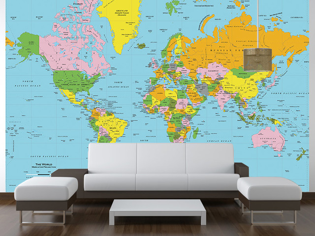 World Map Wall Decal - Classic Colors, 62" X 42" - Traditional - Wall ...
