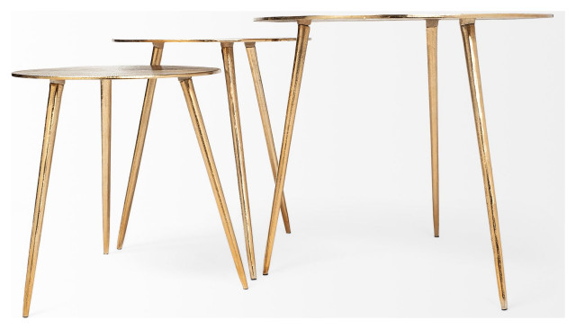 Reva III (Small) Gold Cast Aluminum 3-Legged Round Accent Table ...