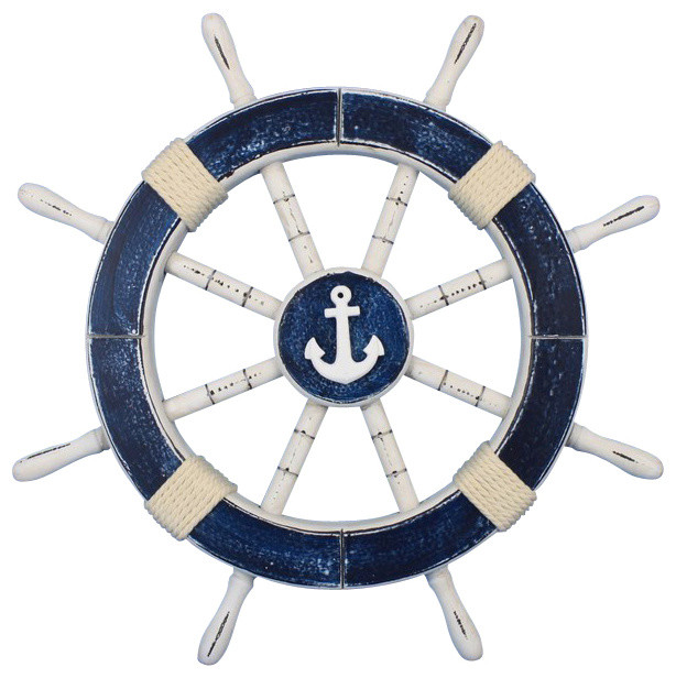 Rustic Decorative Ships Wheel, Dark Blue, 18" - Beach Style - Wall ...