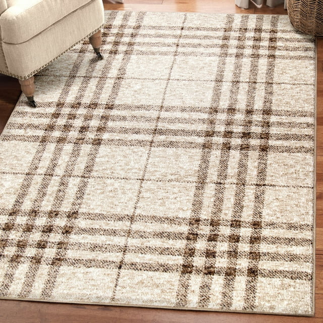 Transitional Plaid Pattern Area Rug in Durable Polypropylene Fabric, 5 ...