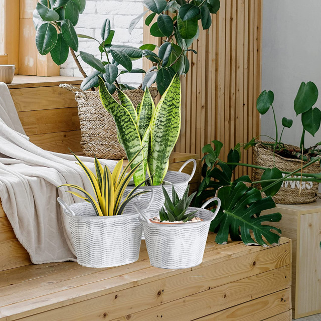 3 Piece Corrugated Wave Planter Set - Farmhouse - Indoor Pots And ...