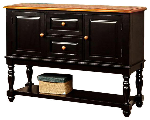 Black and Antique Oak Wooden Dining Room Server - Traditional - Buffets ...