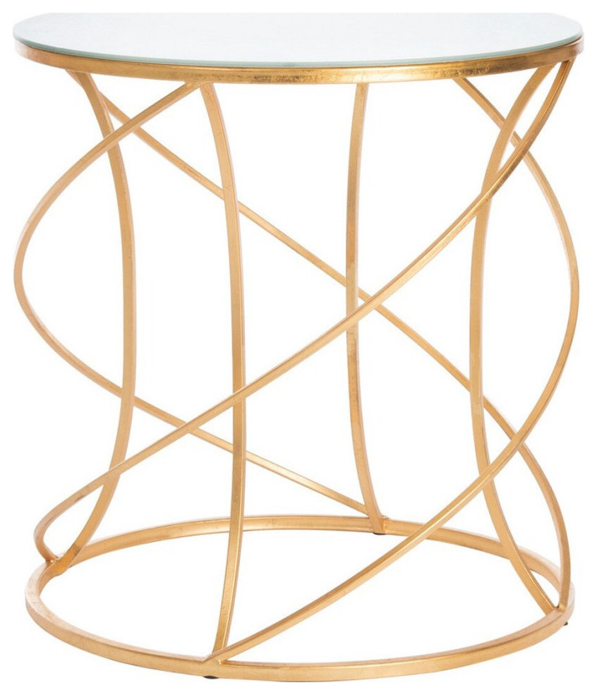 Lacey Glass Top Round Accent Table, Gold/White - Contemporary - Side Tables And End Tables - by ...