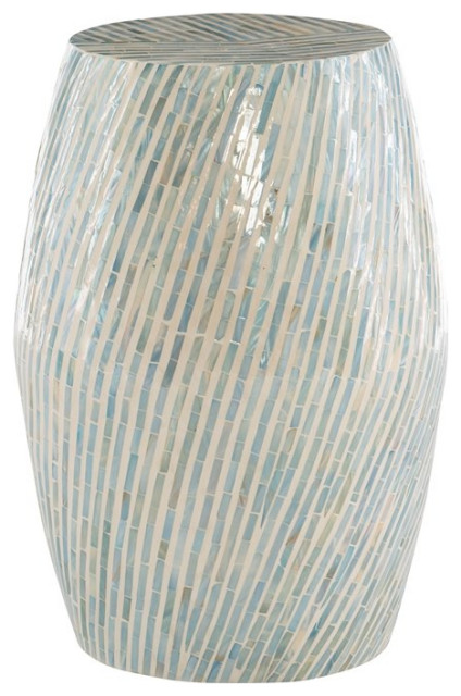 Linon Westly Round Drum Table with Capiz Shell Finish in Light Blue ...