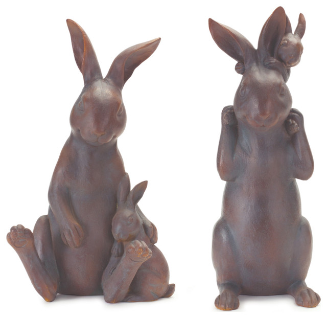 Mother Rabbit and Baby Bunny Statue, 2-Piece Set - Farmhouse ...