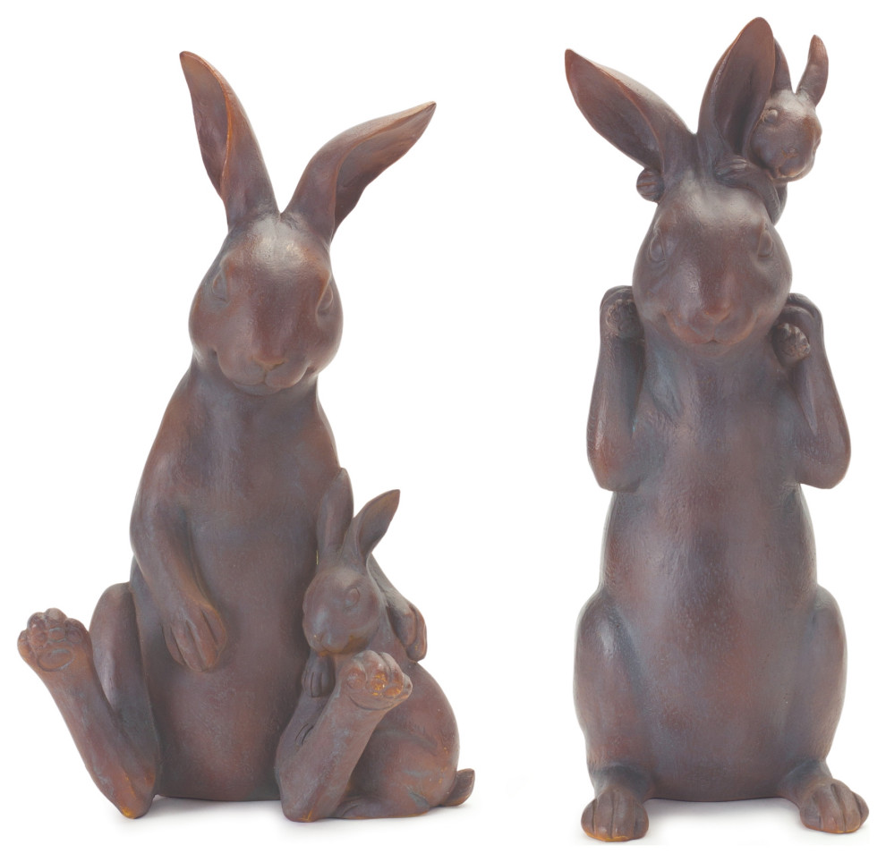 Mother Rabbit and Baby Bunny Statue, 2-Piece Set - Farmhouse ...