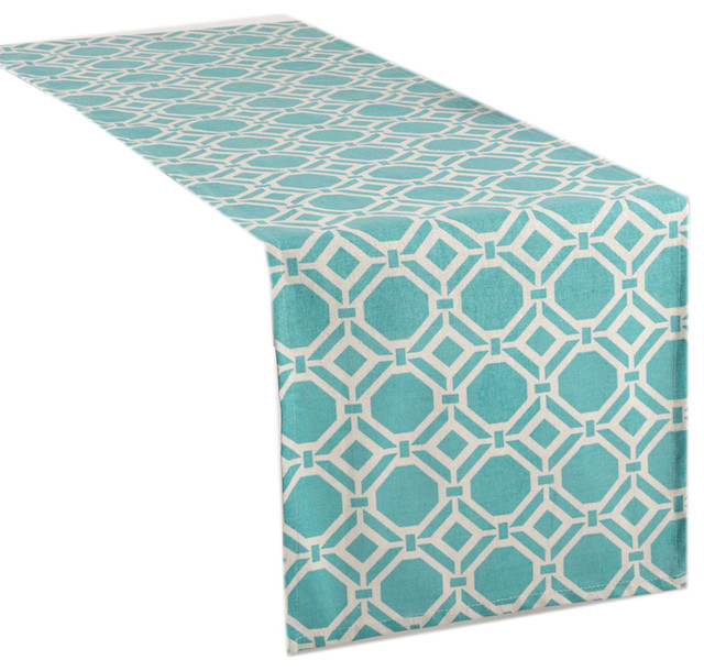 Geo Design Two Tone Linen Blend Table Runner - Contemporary - Table ...