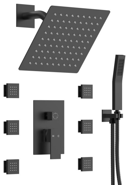 EVERSTEIN Shower System 10" Rain Shower Head With 6 Body Jets ...