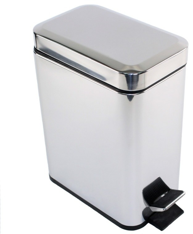 Rectangular Polished Chrome Waste Bin With Pedal - Contemporary ...