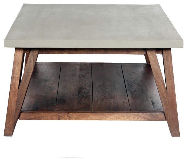 Modern Industrial Coffee Table, Hardwood Base With Shelf and Concrete ...