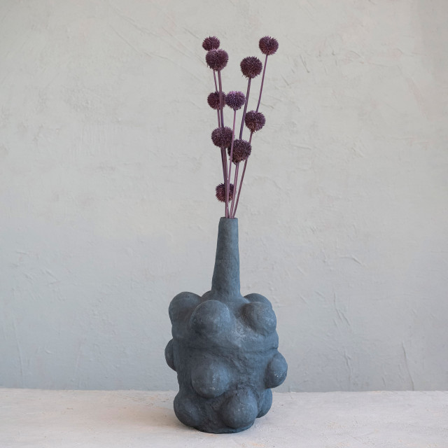 Handmade Paper Meche Bubble Vase With Distressed Finish, Black ...