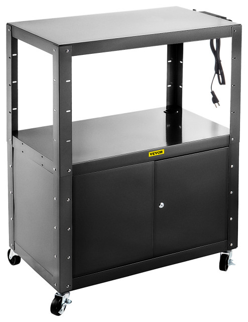 VEVOR Steel AV Cart Media Cart With Locking Cabinet 32-42" Height ...