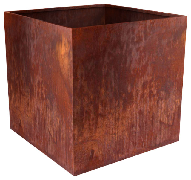 Corten Cube Planter, Large - Farmhouse - Outdoor Pots And Planters ...