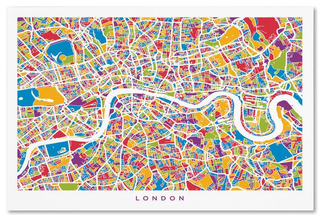 "London, England Street Map" Canvas Art by Michael Tompsett, 12"x19 ...