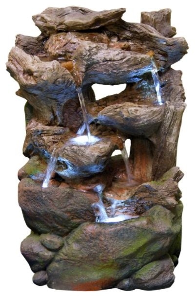 22" Tiered Rainforest Waterfall Fountain With Led Lights - Rustic ...