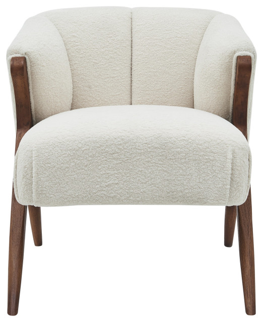 Florence Faux Shearling Fabric Accent Chair Brown Legs - Midcentury ...