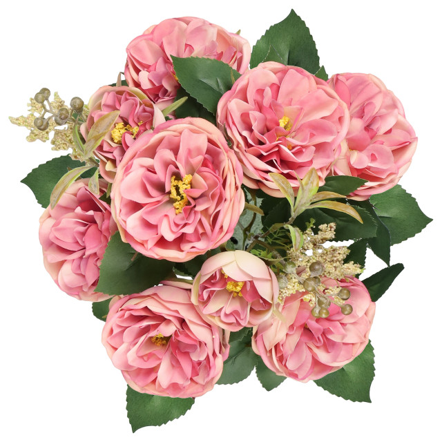 Set of 2 Rose Pink Artificial Cabbage Rose Flower Stem Bush Bouquet 18 ...