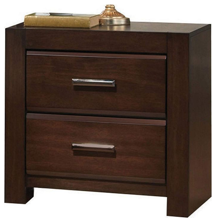 Wooden Walnut Nightstand with 2 Drawers - Transitional - Nightstands ...