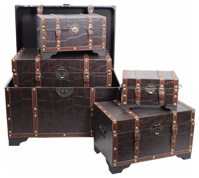 Leather Trunk, Brown, Set of Five - Traditional - Decorative Trunks ...