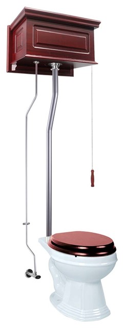 Cherry High Tank Pull Chain Toilet with White Elongated Bowl & Satin ...