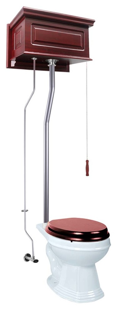 Cherry High Tank Pull Chain Toilet with White Elongated Bowl & Satin ...