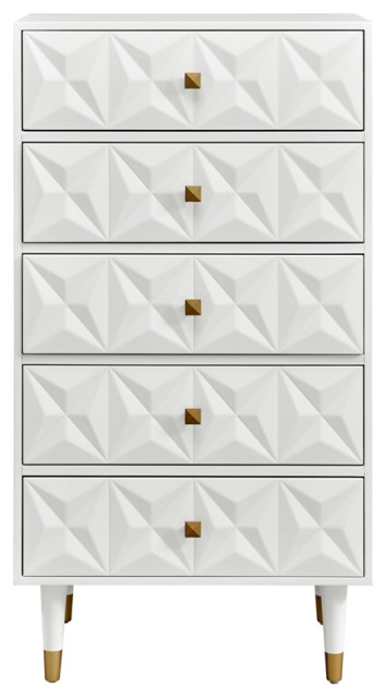 Linon Alick Wood Geo Texture 5 Drawer Chest with Gold Hardware in Gray ...