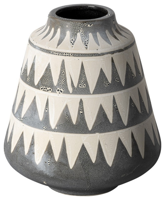 8" Gray and Ivory Triangle Pattern Ceramic Vase - Scandinavian - Vases ...