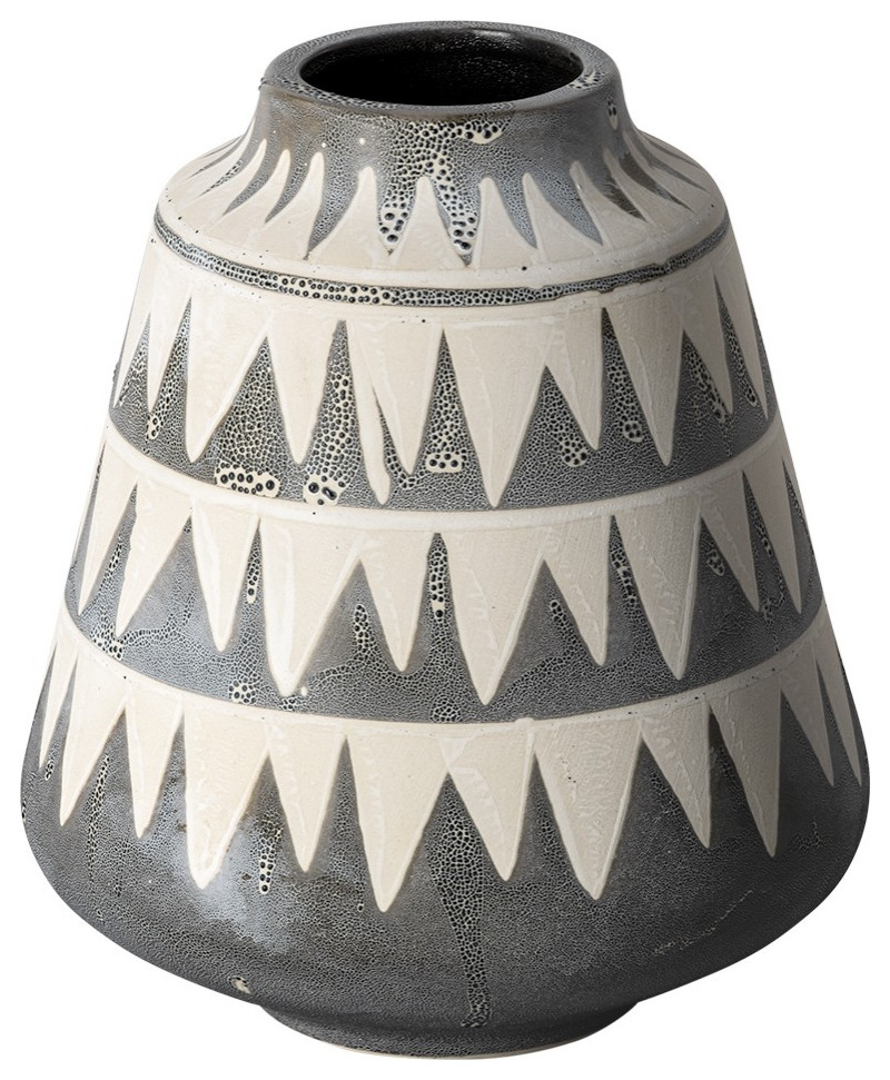 8" Gray and Ivory Triangle Pattern Ceramic Vase - Scandinavian - Vases ...