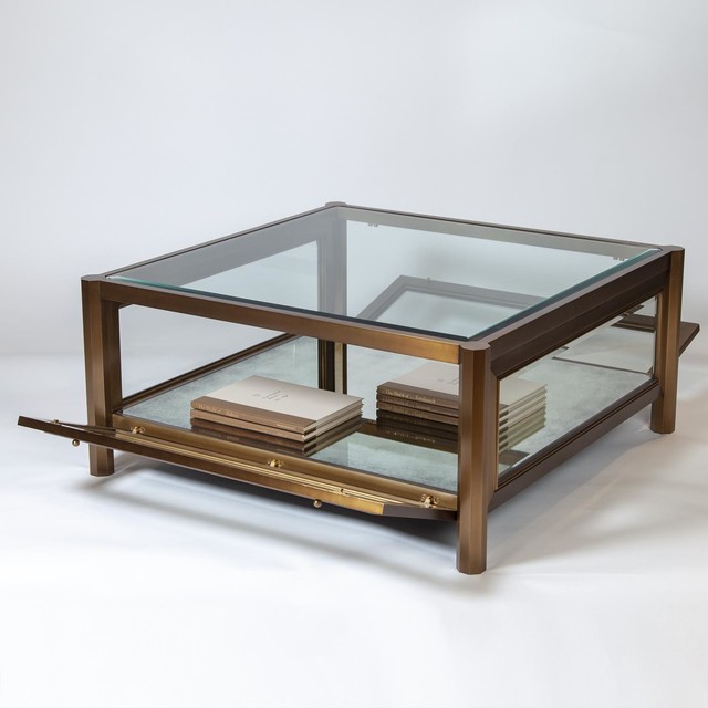 Antique Style Apothecary Coffee Cocktail Table Display Case Wood Brass ...