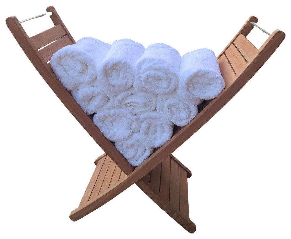 Teak Towel Holder / Rack Spa Bathroom Pool - Large - Transitional ...