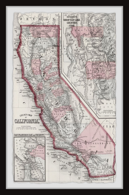"Vintage Map of California" Framed Painting Print, 12"x18 ...