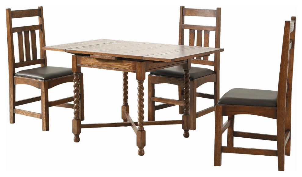 Mission Oak Kitchen Table with 2 Leaves and 4 Oak Dining Chairs - Dark ...