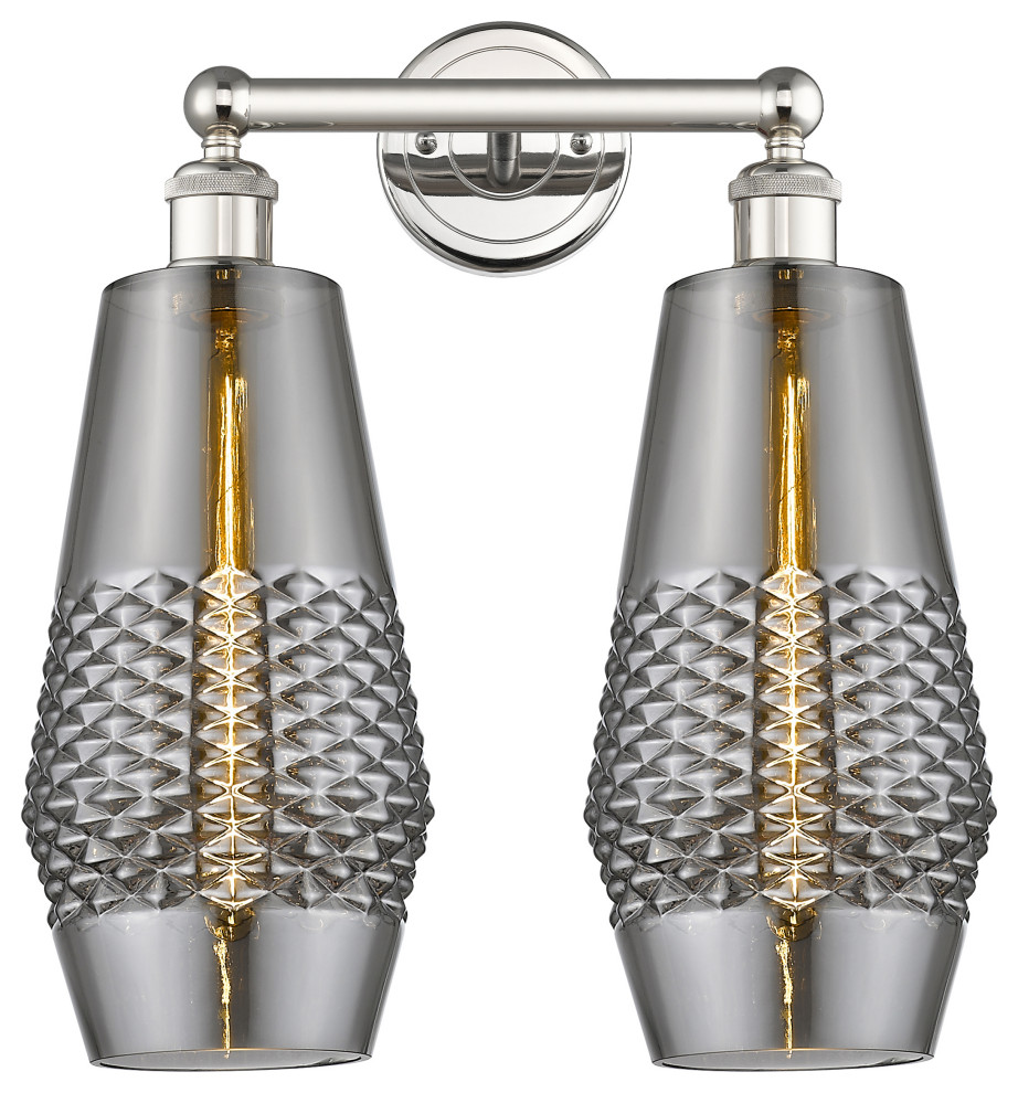 Windham 2-Light 16" Bath Vanity Light, Smoked Shade - Industrial ...